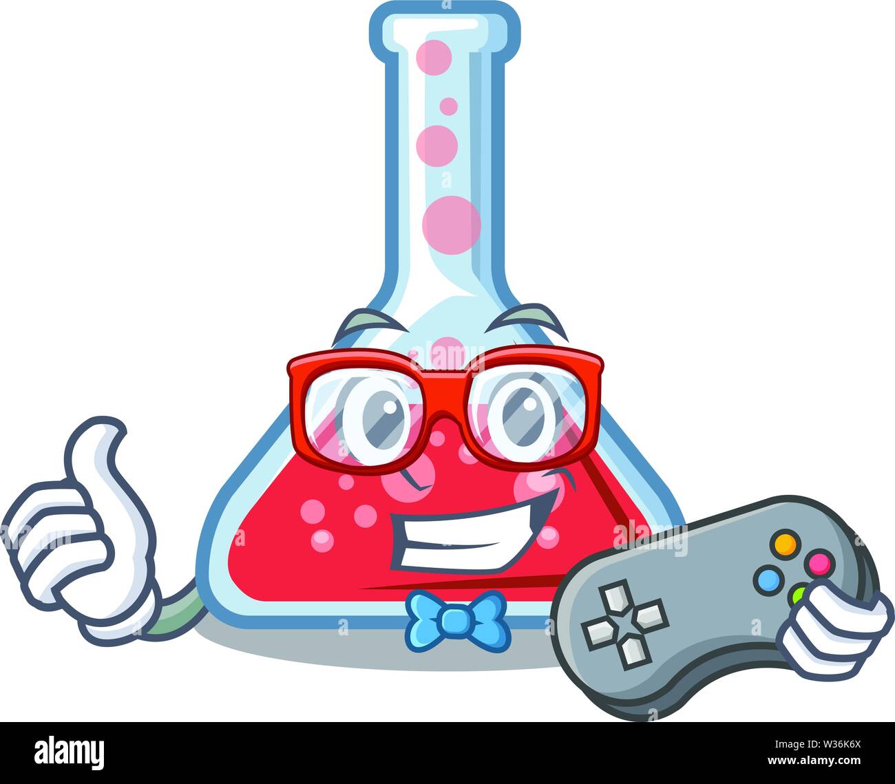 Gamer erlenmeyer flask above wooden cartoon table Stock Vector Image ...