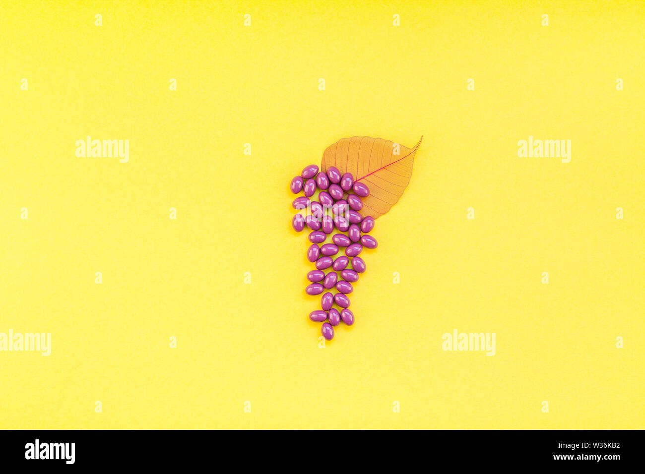 Purple nutritional supplement Grape seed extract pills in bunch of ...