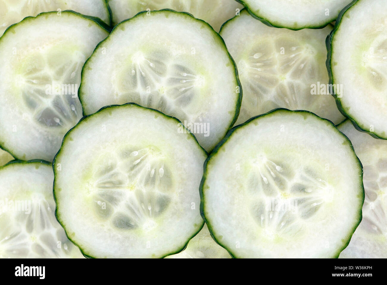 Cucumber Slices - cross section of sliced cucumber in close up. Flat ...