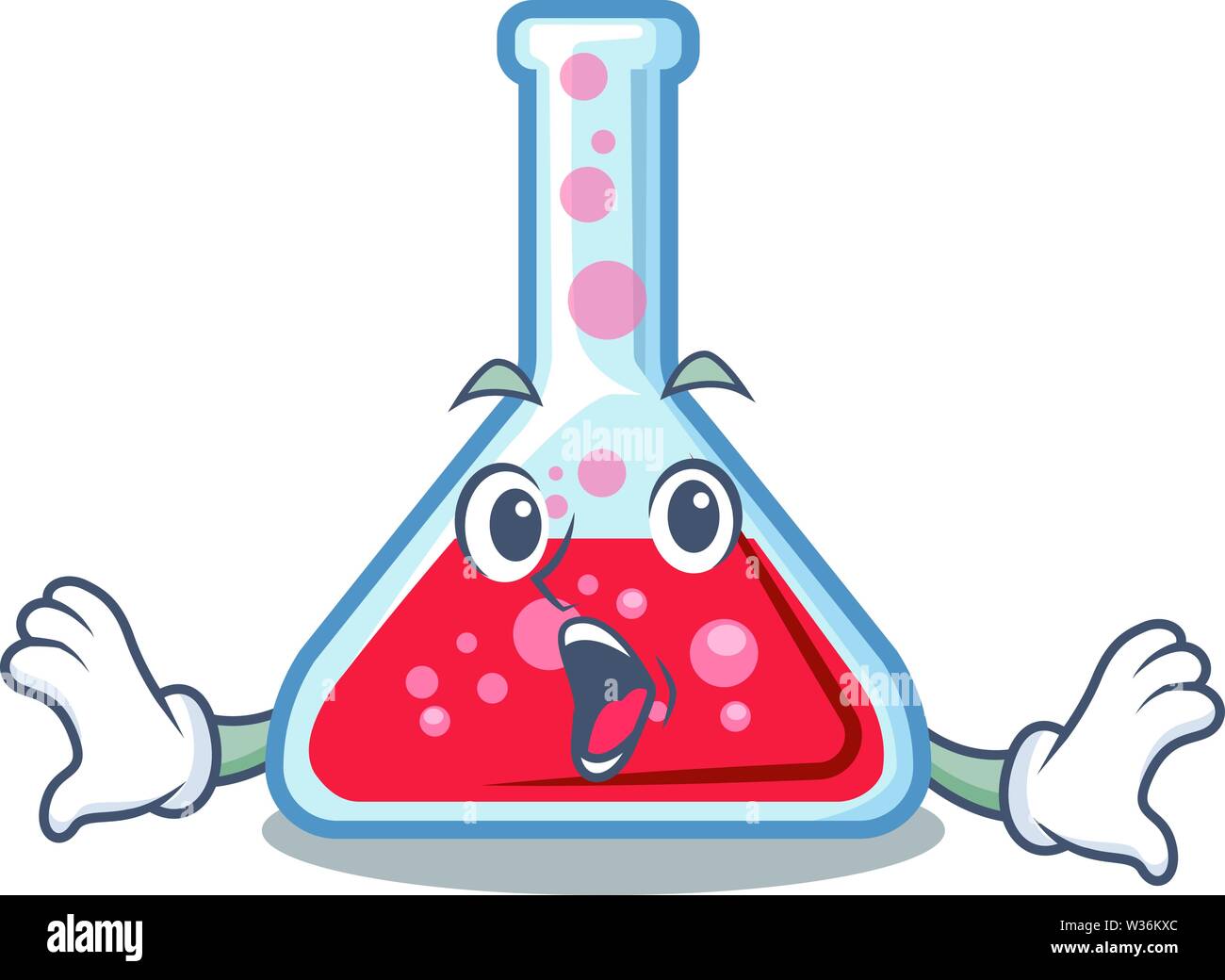 Surprised erlenmeyer flask above wooden cartoon table Stock Vector ...