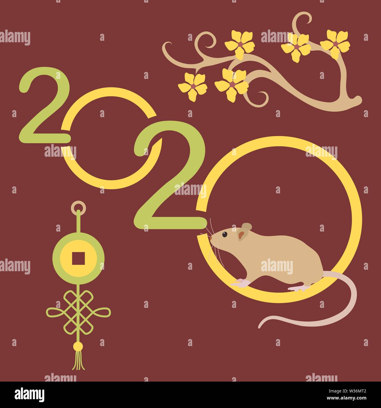 Happy new year. Vector illustration with 2020 year numbers and rat. Rat ...