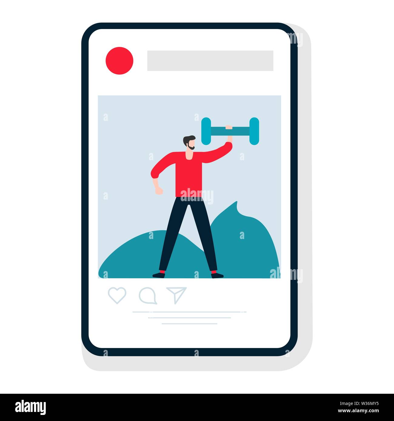 Vector illustration with man and dumbbell. Sports mobile application ...
