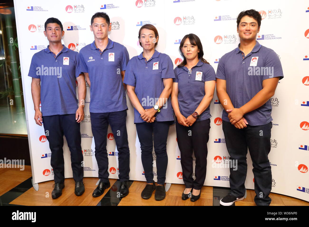Tokyo, Japan. 12th July, 2019. (L-R) Kazumasa Segawa, Makoto Tomizawa, Yuki Sunaga, Megumi ...