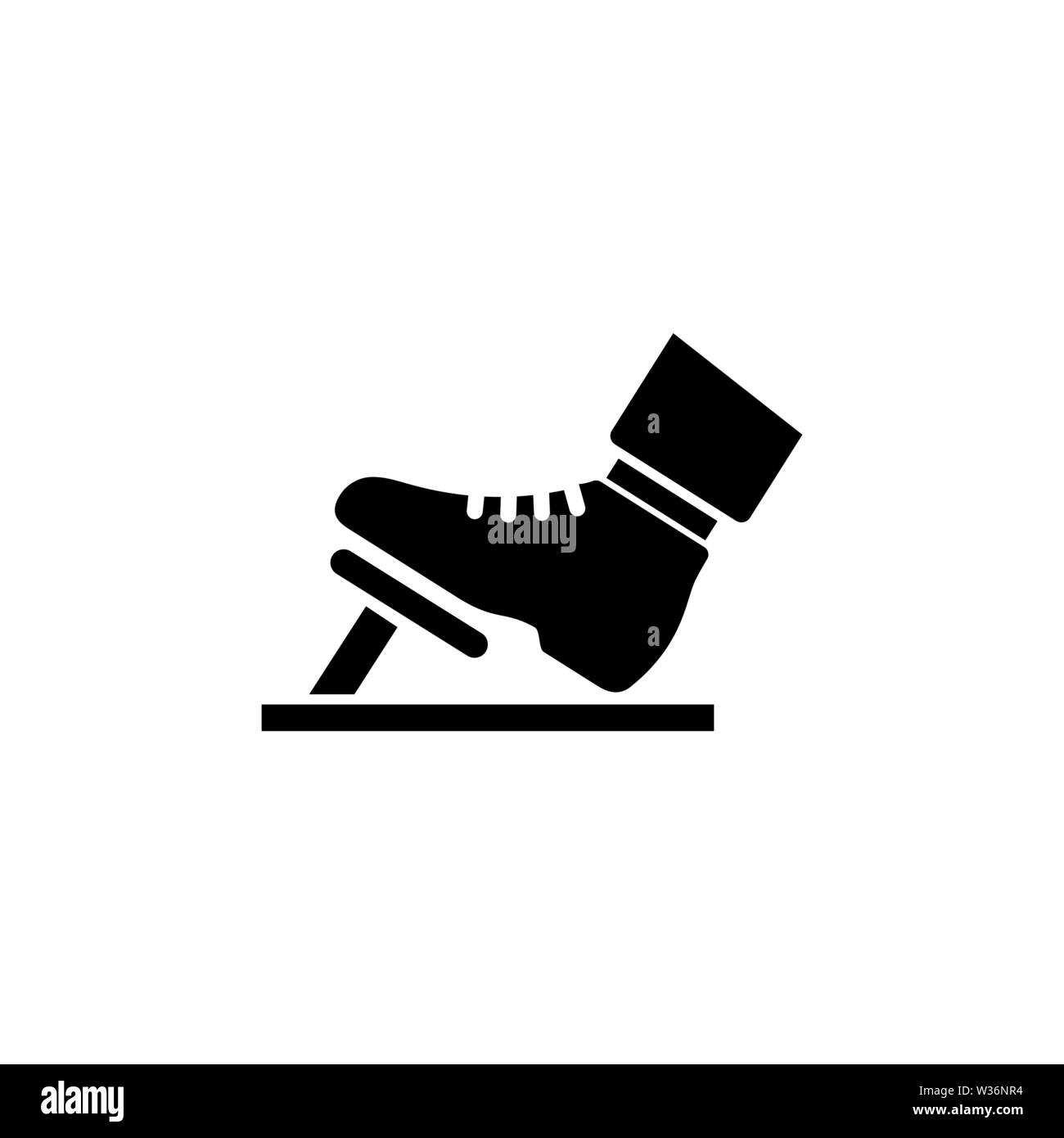 Foot in the Boot Presses Gas or Brake Pedal vector icon. Simple flat ...