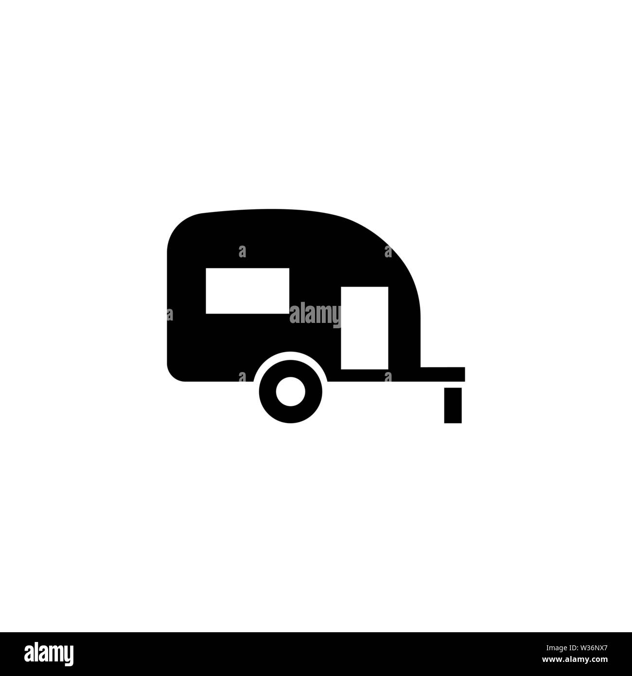 Caravan Trailer Home. Flat Vector Icon. Simple black symbol on white ...