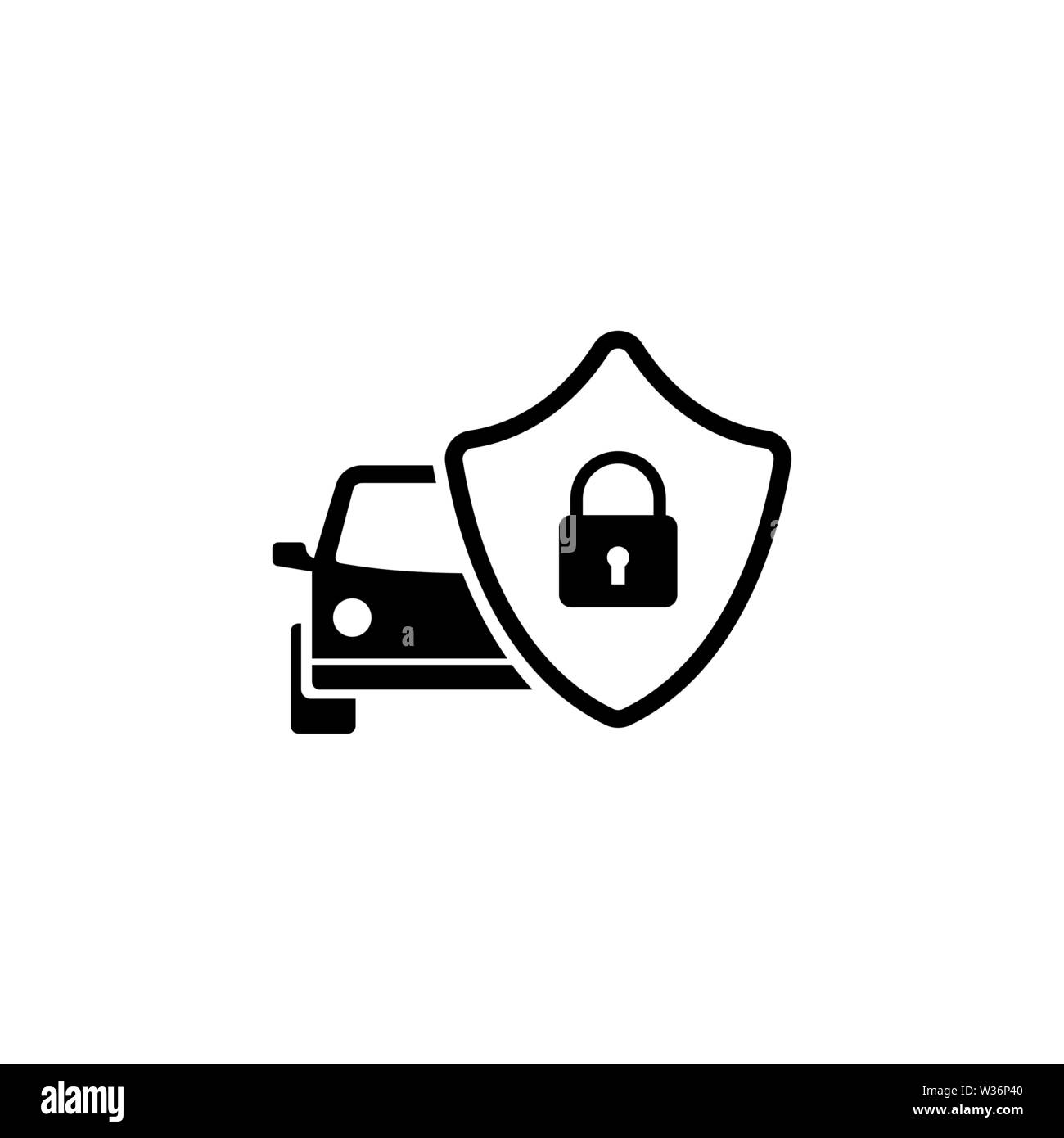 Safe Car Shield. Flat Vector Icon. Simple black symbol on white ...