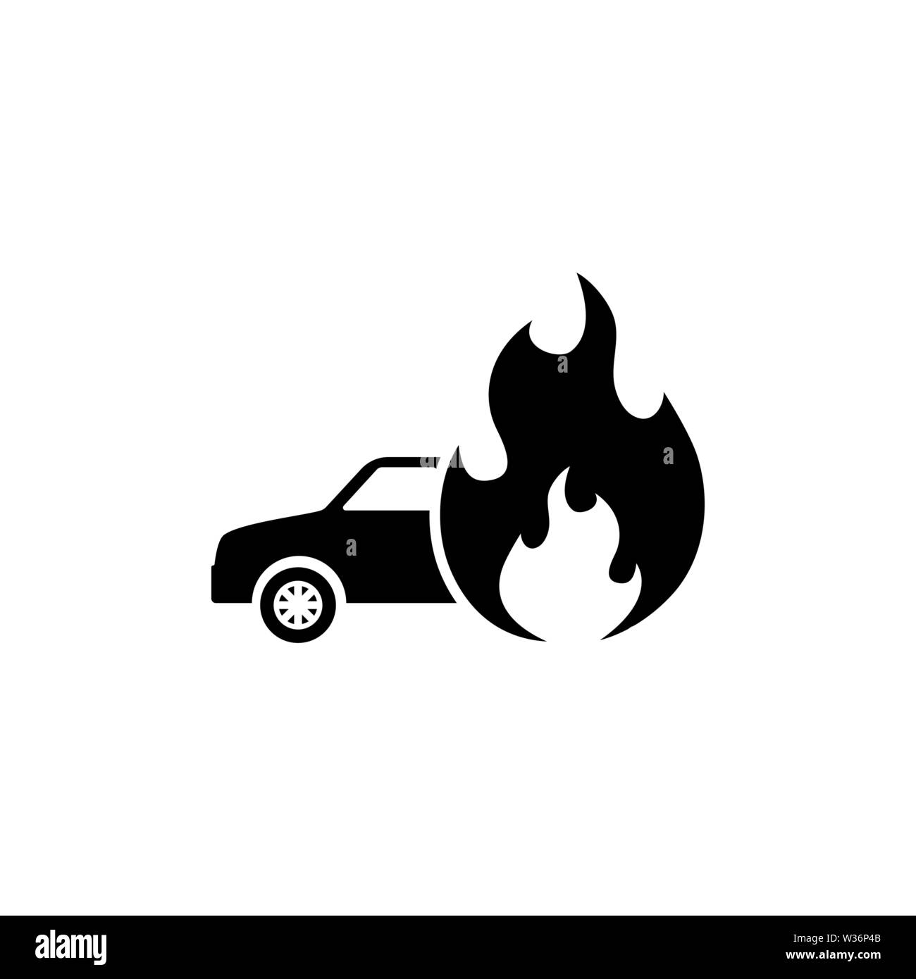 Burning Fire Car. Flat Vector Icon. Simple black symbol on white ...