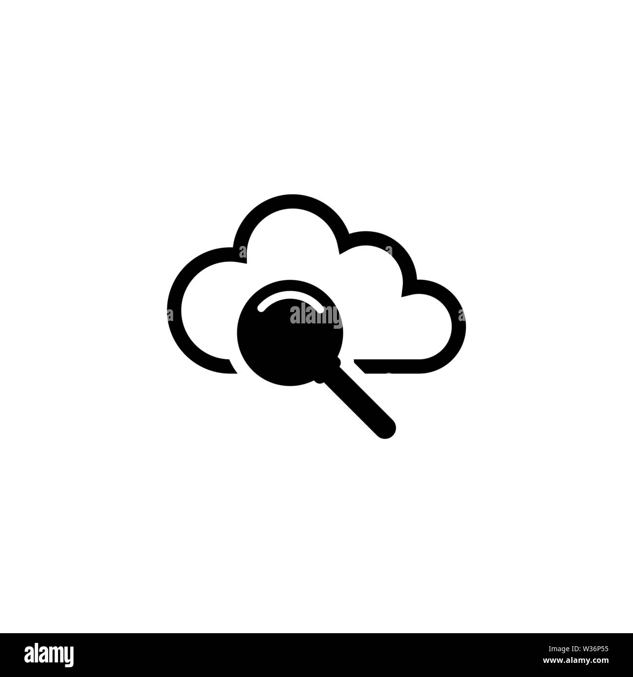 Cloud Search. Flat Vector Icon. Simple black symbol on white background ...
