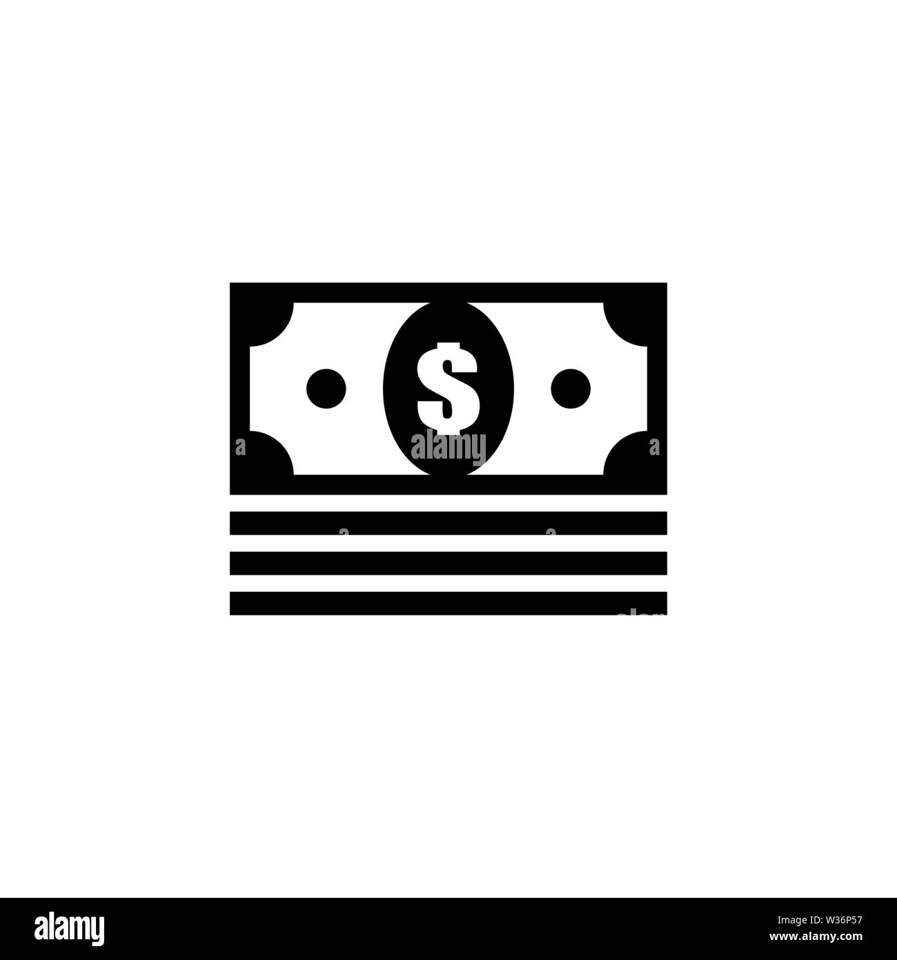 Cash Money Banknotes. Flat Vector Icon. Simple black symbol on white ...