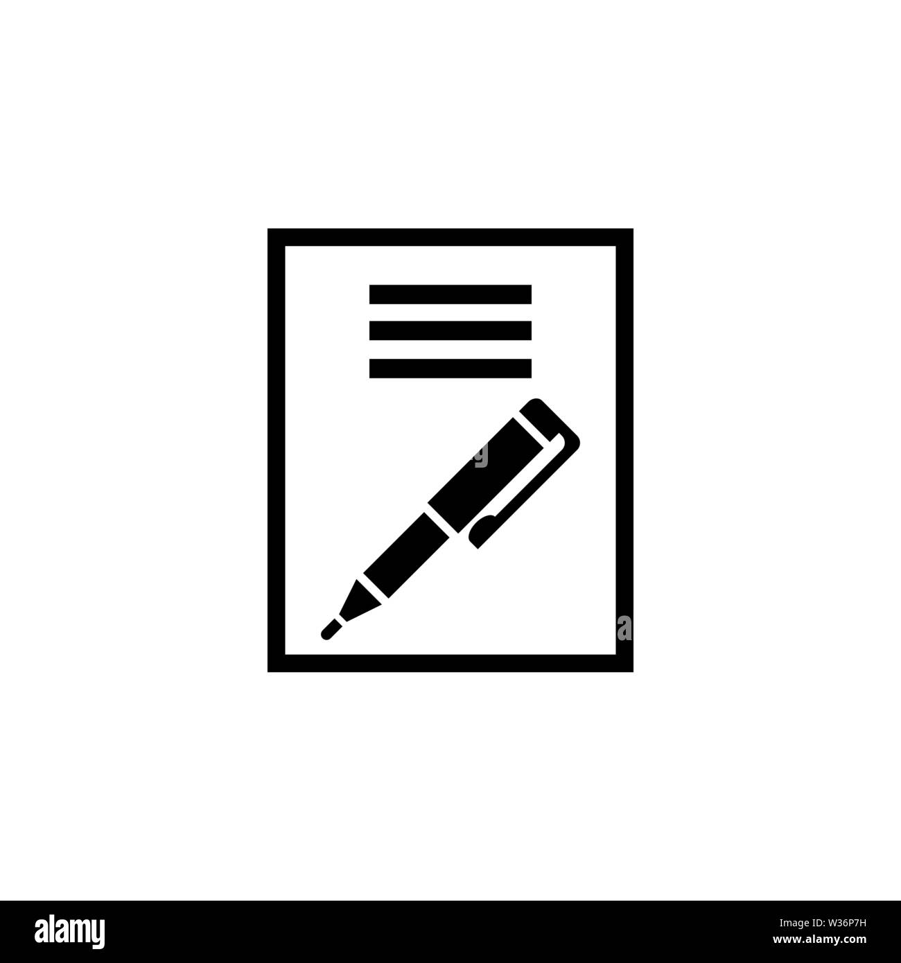 Paper Business Contract Pen Signature. Flat Vector Icon. Simple black ...