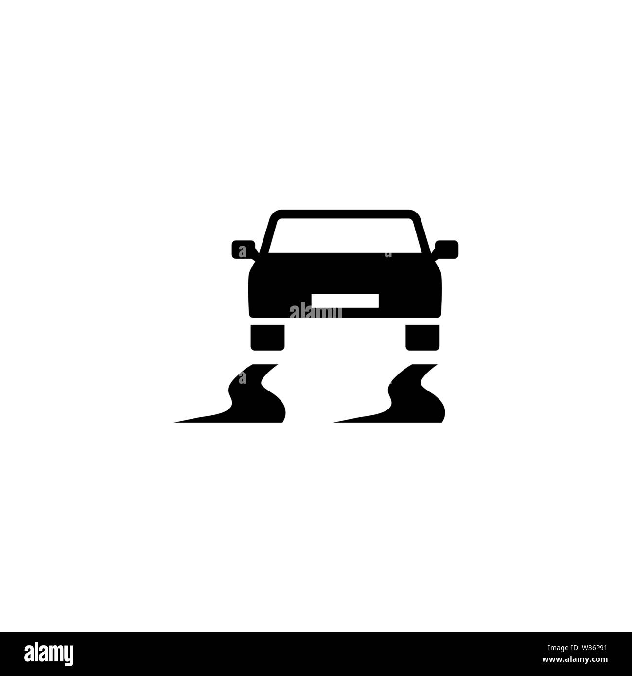 Slippery Road. Flat Vector Icon. Simple black symbol on white ...