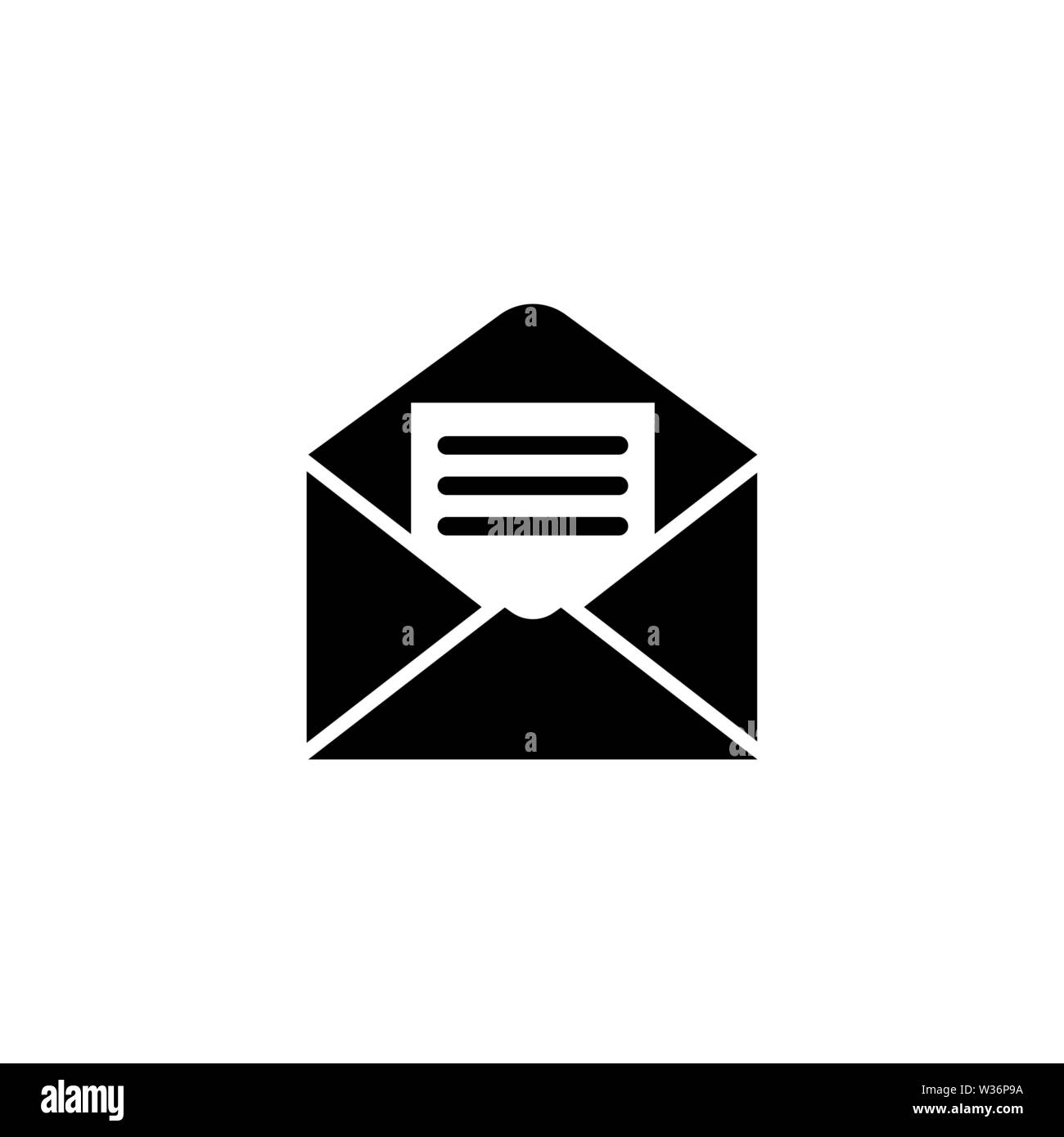 Open Mail. Flat Vector Icon. Simple black symbol on white background ...