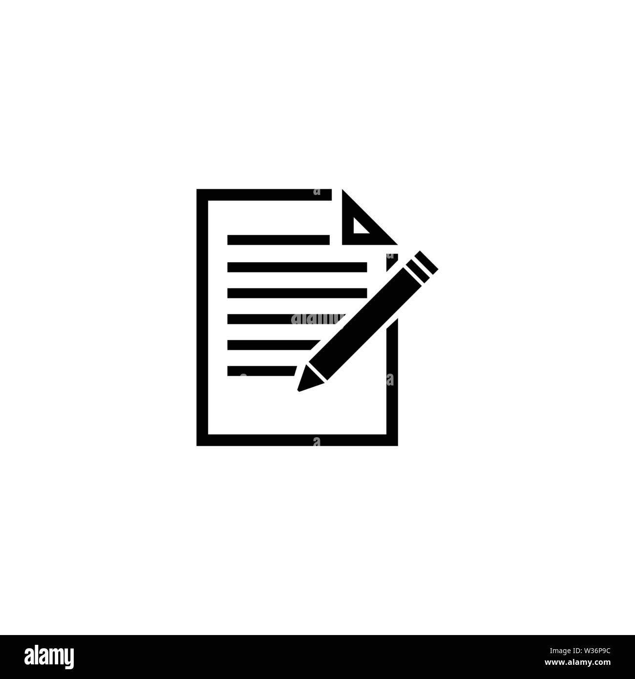Document with Pencil. Flat Vector Icon. Simple black symbol on white ...