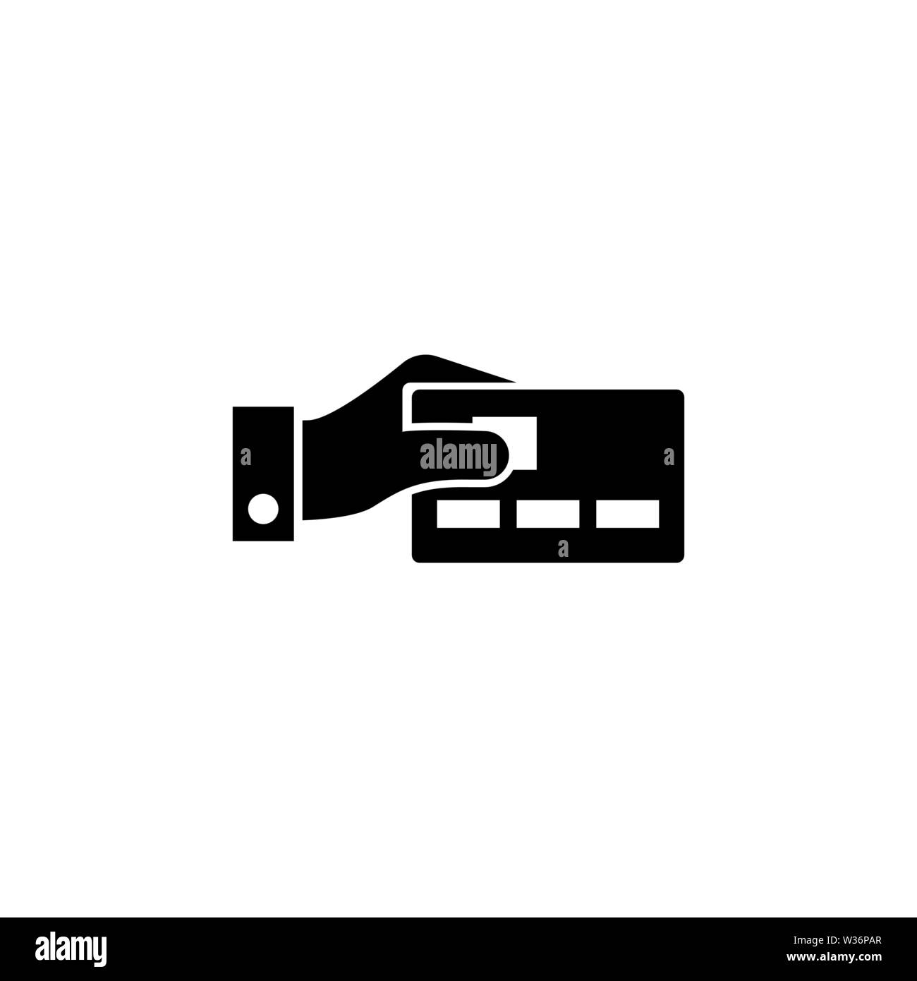 Hand with Credit Card. Flat Vector Icon. Simple black symbol on white ...