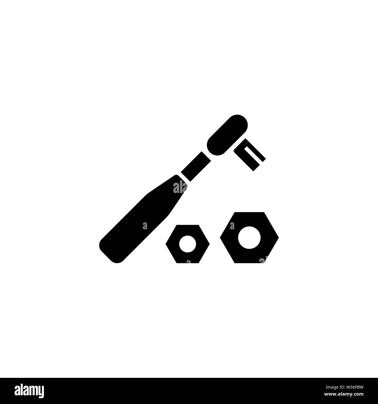 Ratchet Wrench and Nuts. Flat Vector Icon. Simple black symbol on white ...