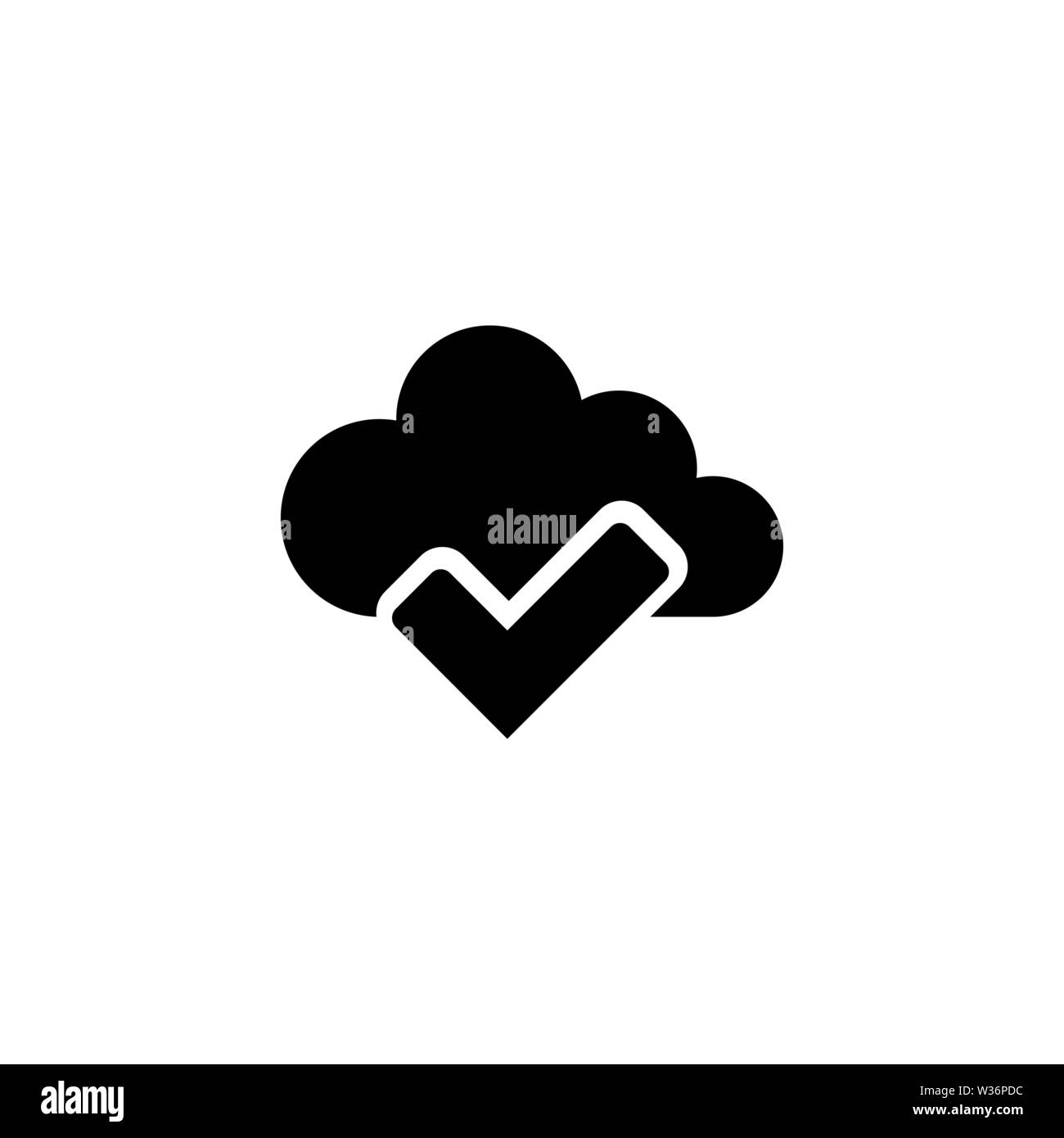 Cloud Check Mark. Flat Vector Icon. Simple black symbol on white ...