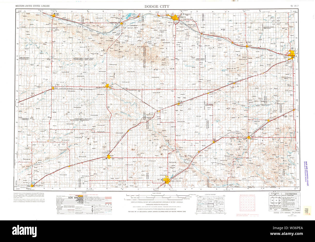 USGS TOPO Map Kansas KS Dodge City 707309 1955 250000 Restoration Stock ...