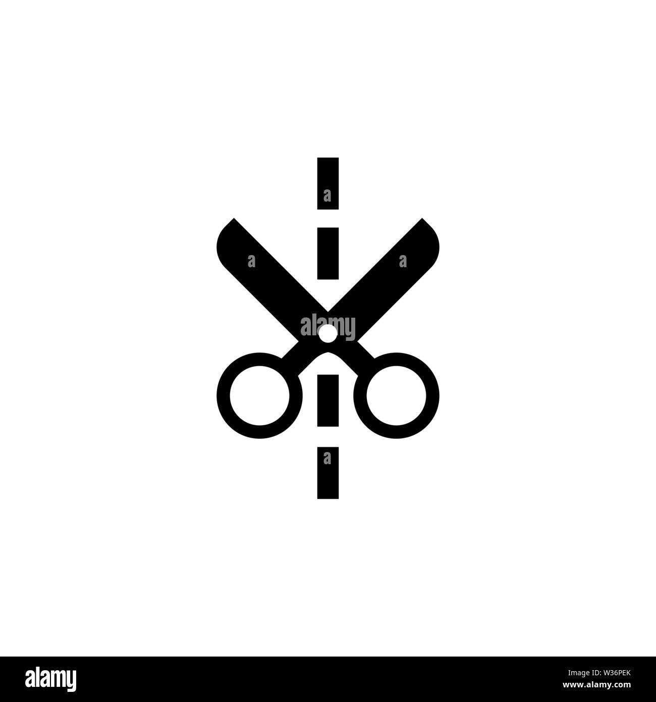 Scissors with Dashed Line. Flat Vector Icon. Simple black symbol on ...