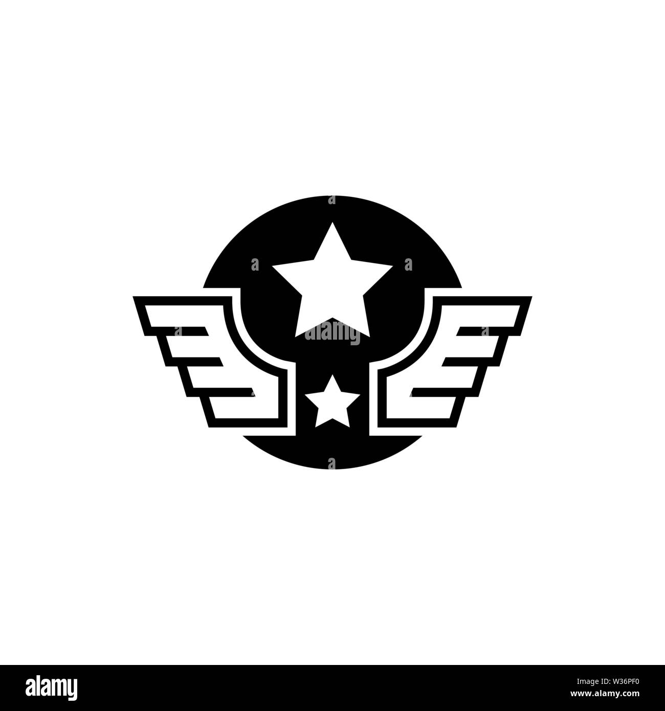 Aviation Military Wings with Star. Flat Vector Icon. Simple black ...