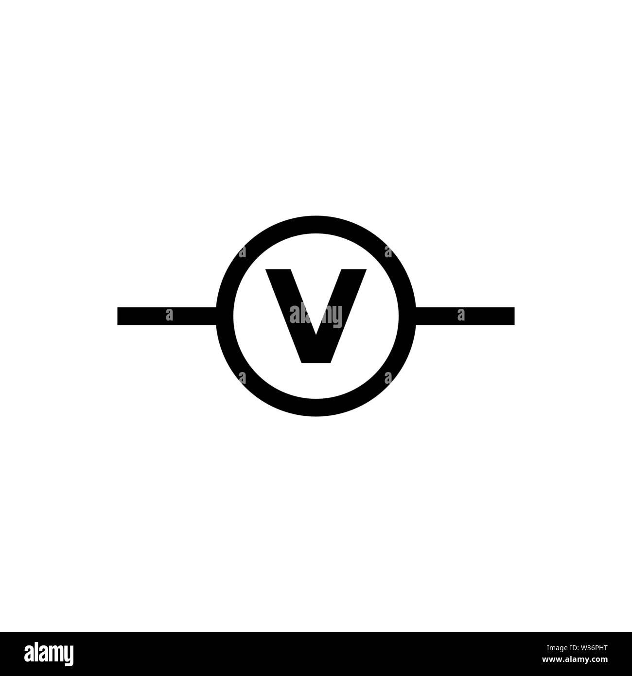 Electric Circuit Voltmeter. Flat Vector Icon. Simple black symbol on ...