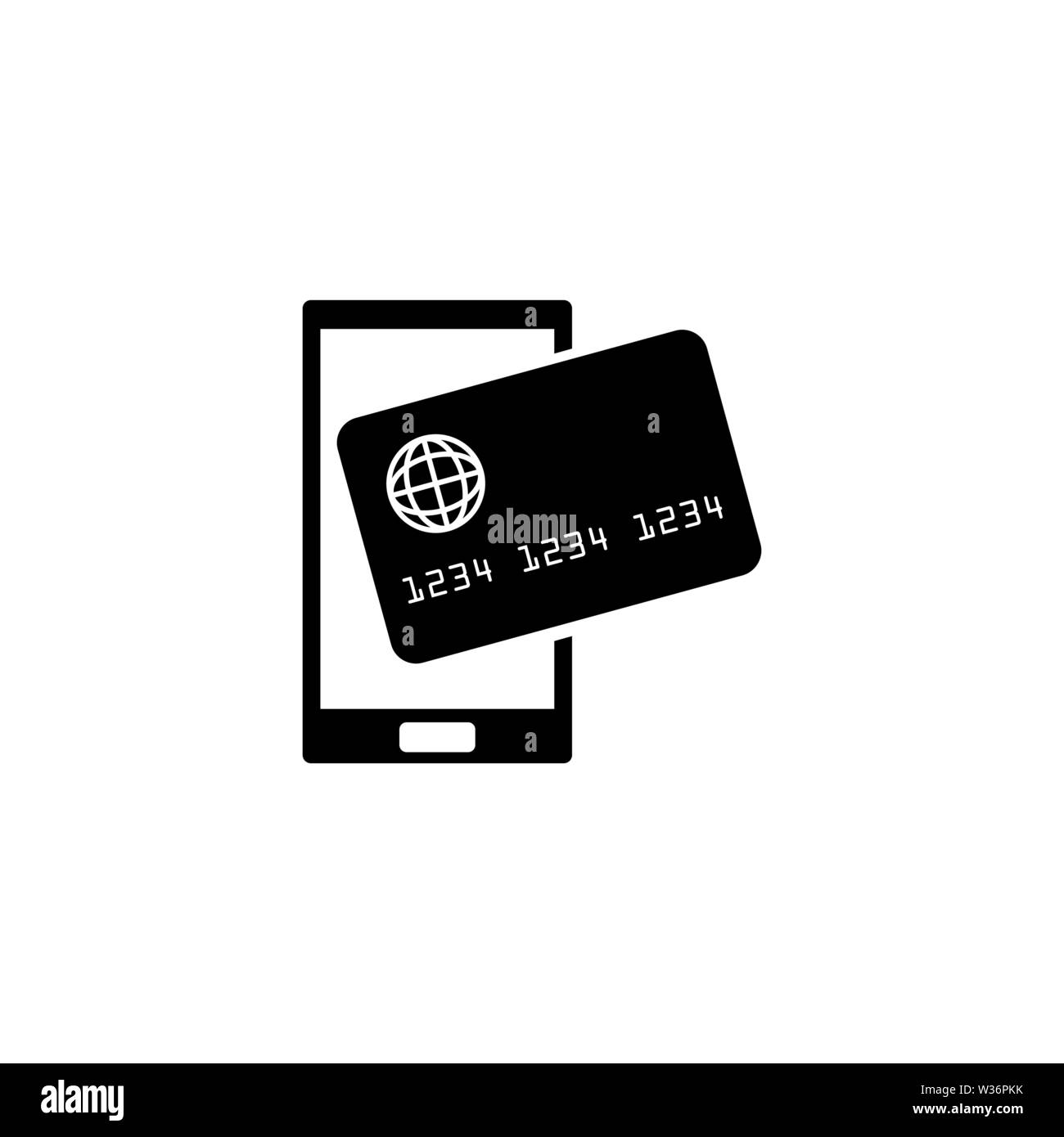Mobile Payment Processing NFC. Flat Vector Icon. Simple black symbol on ...