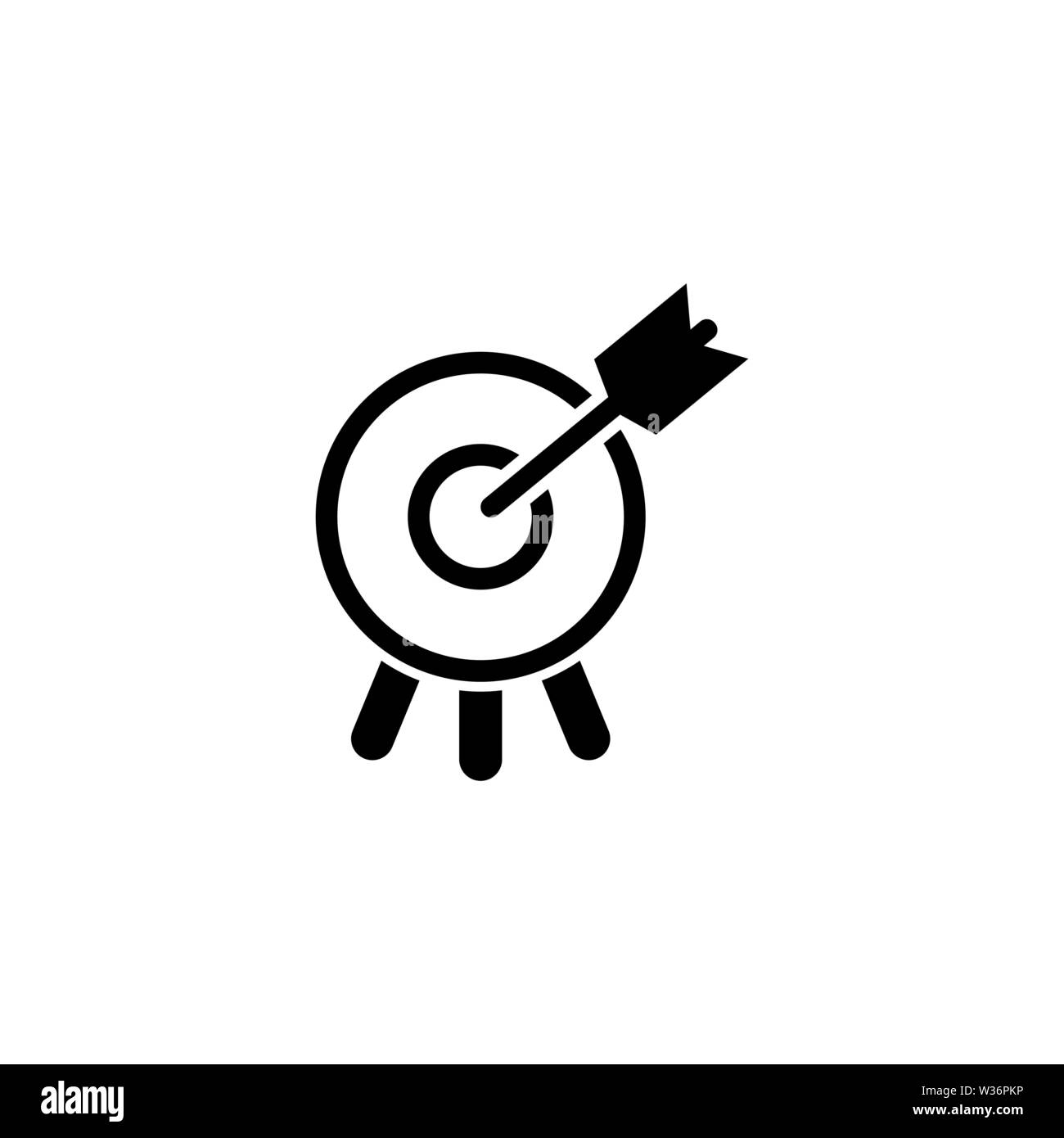 Target with Arrow in Bullseye. Flat Vector Icon. Simple black symbol on ...