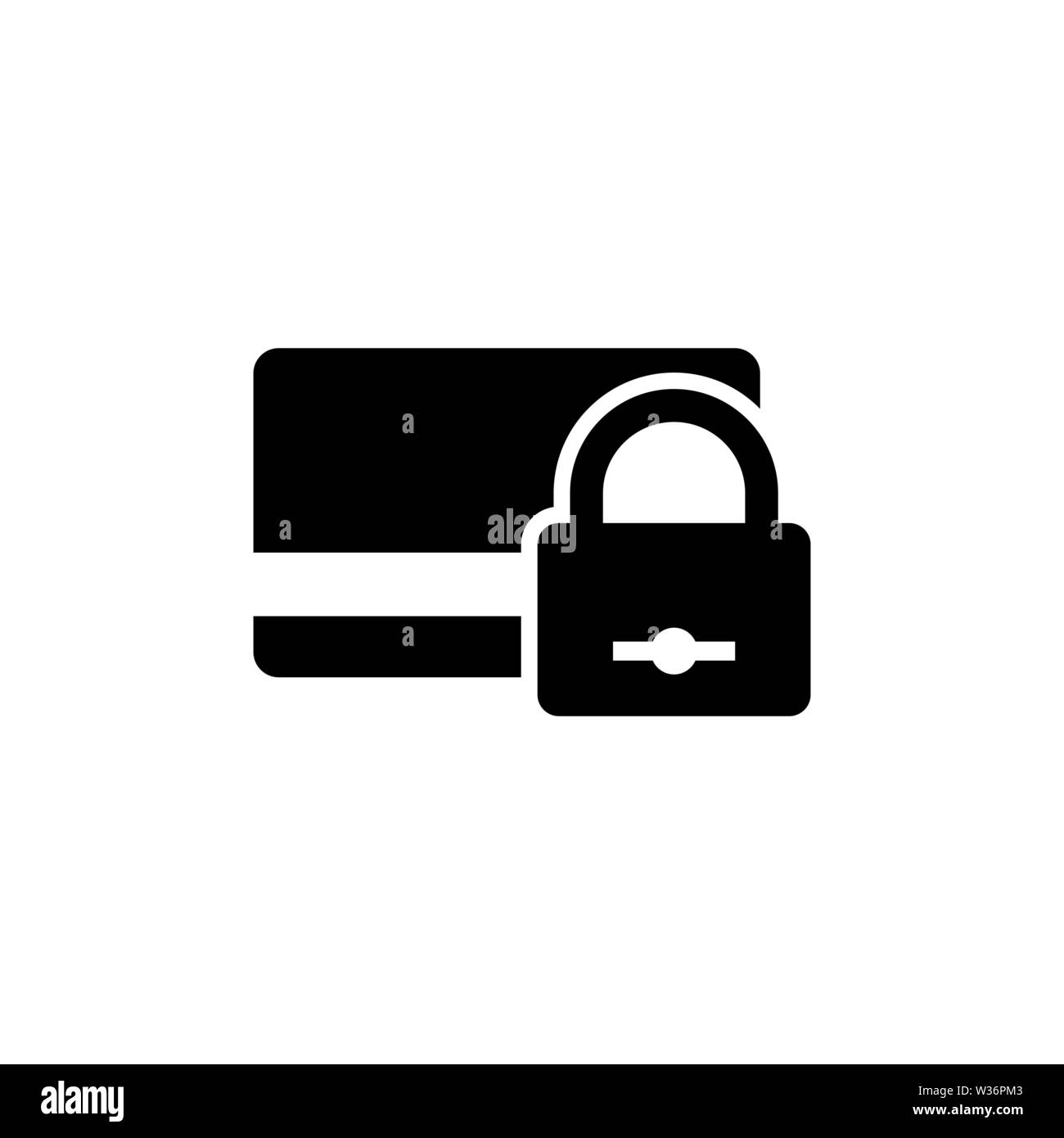 Locked Bank Card. Flat Vector Icon. Simple black symbol on white ...