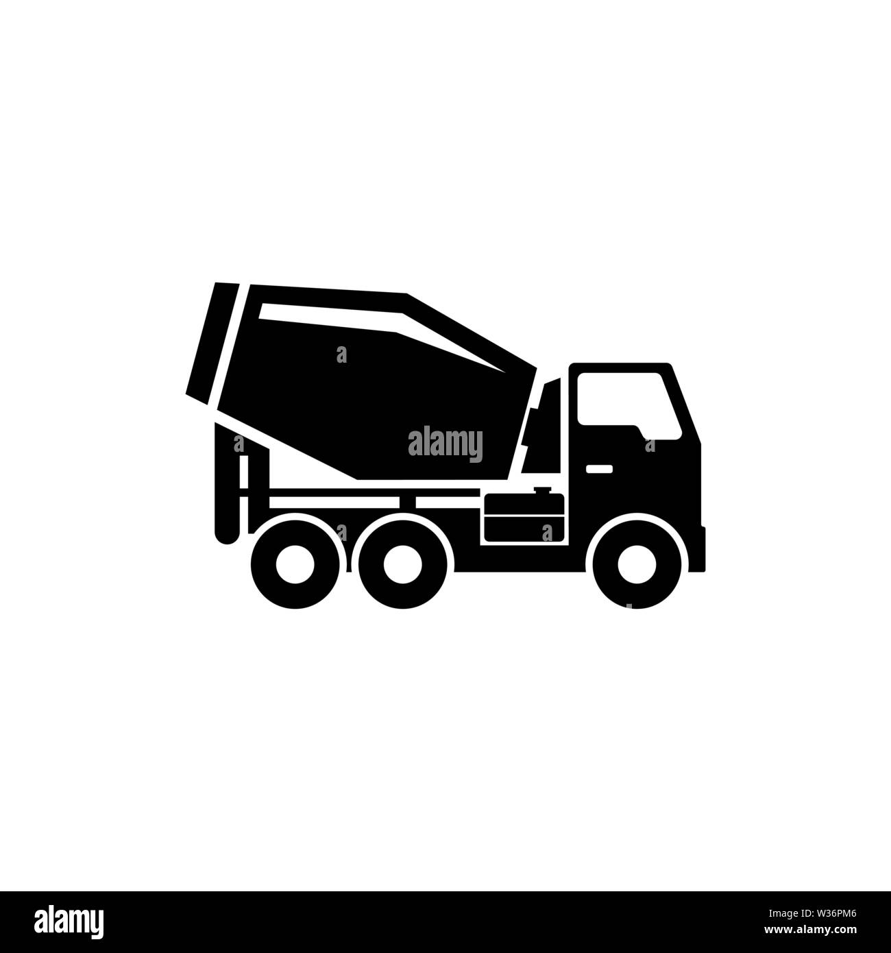 Concrete Mixer. Cement Mixer Truck. Flat Vector Icon. Simple black symbol on white background ...