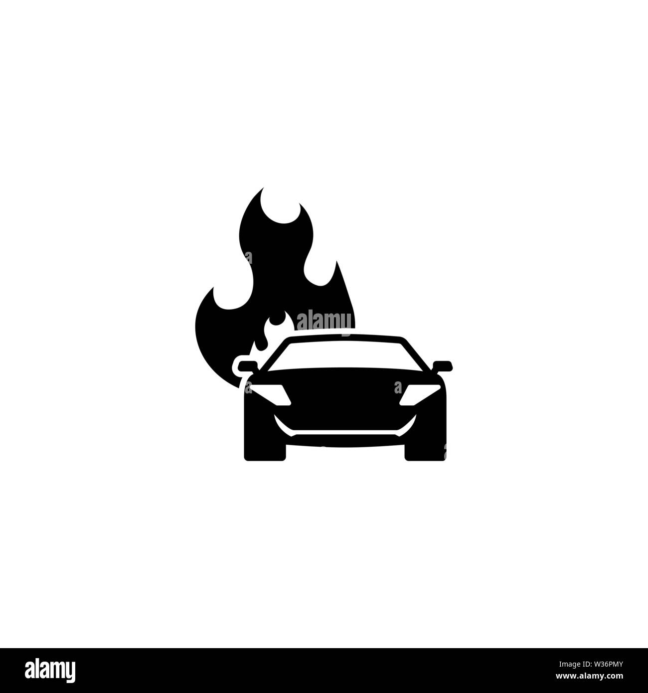 Burning Car. Flat Vector Icon. Simple black symbol on white background ...