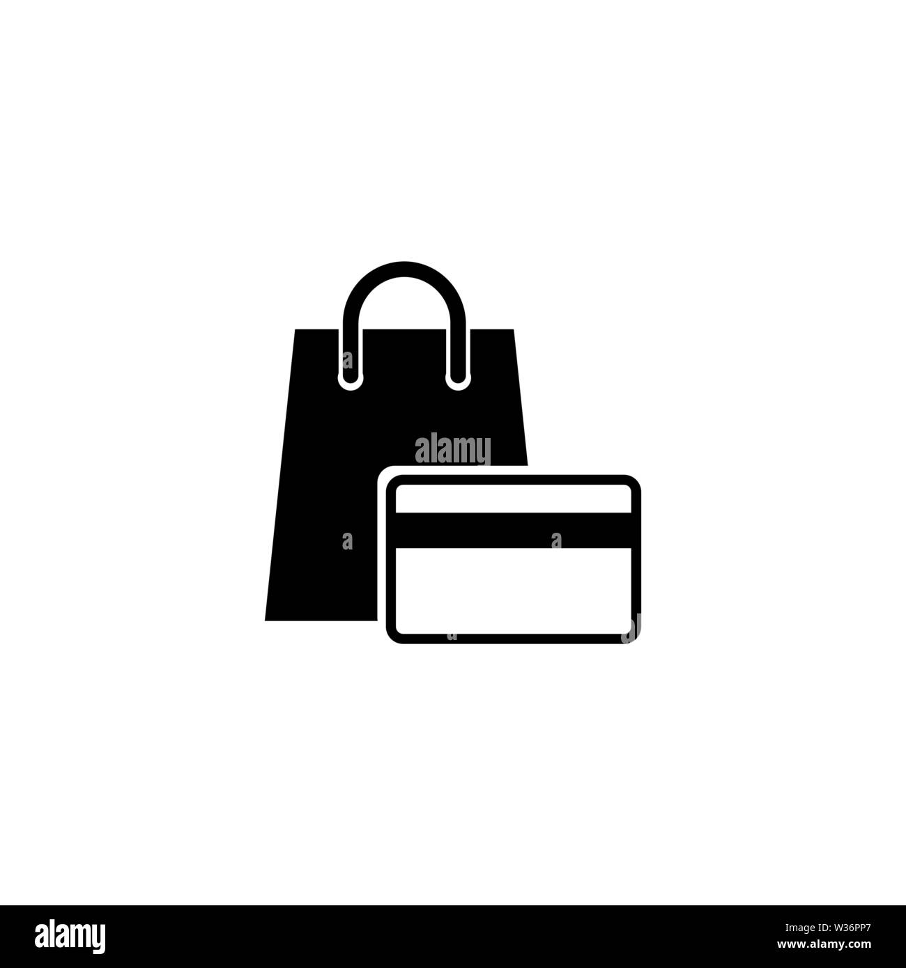 Shopping Bag with Credit Card. Flat Vector Icon. Simple black symbol on ...