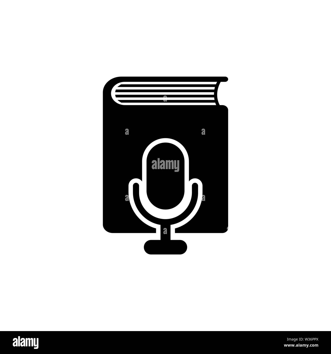 Voice Book through Microphone. Flat Vector Icon. Simple black symbol on ...