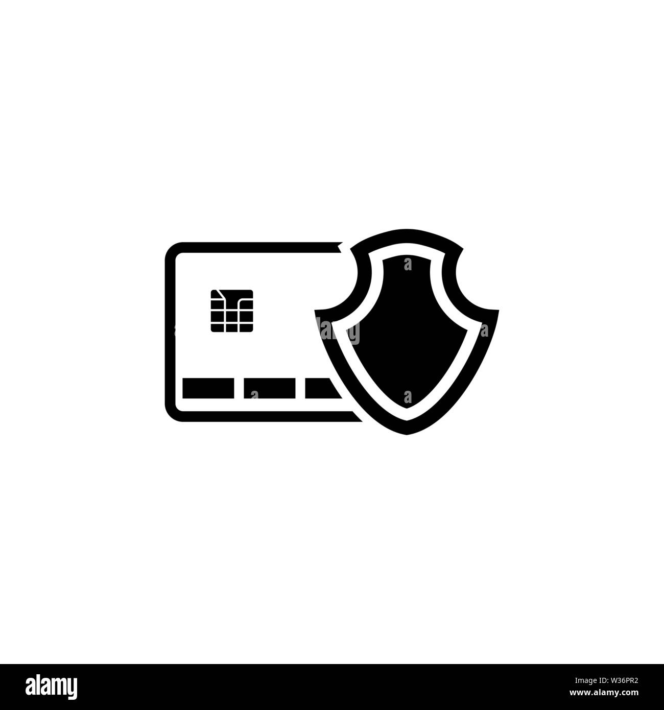 Credit Card Protection. Flat Vector Icon. Simple black symbol on white ...