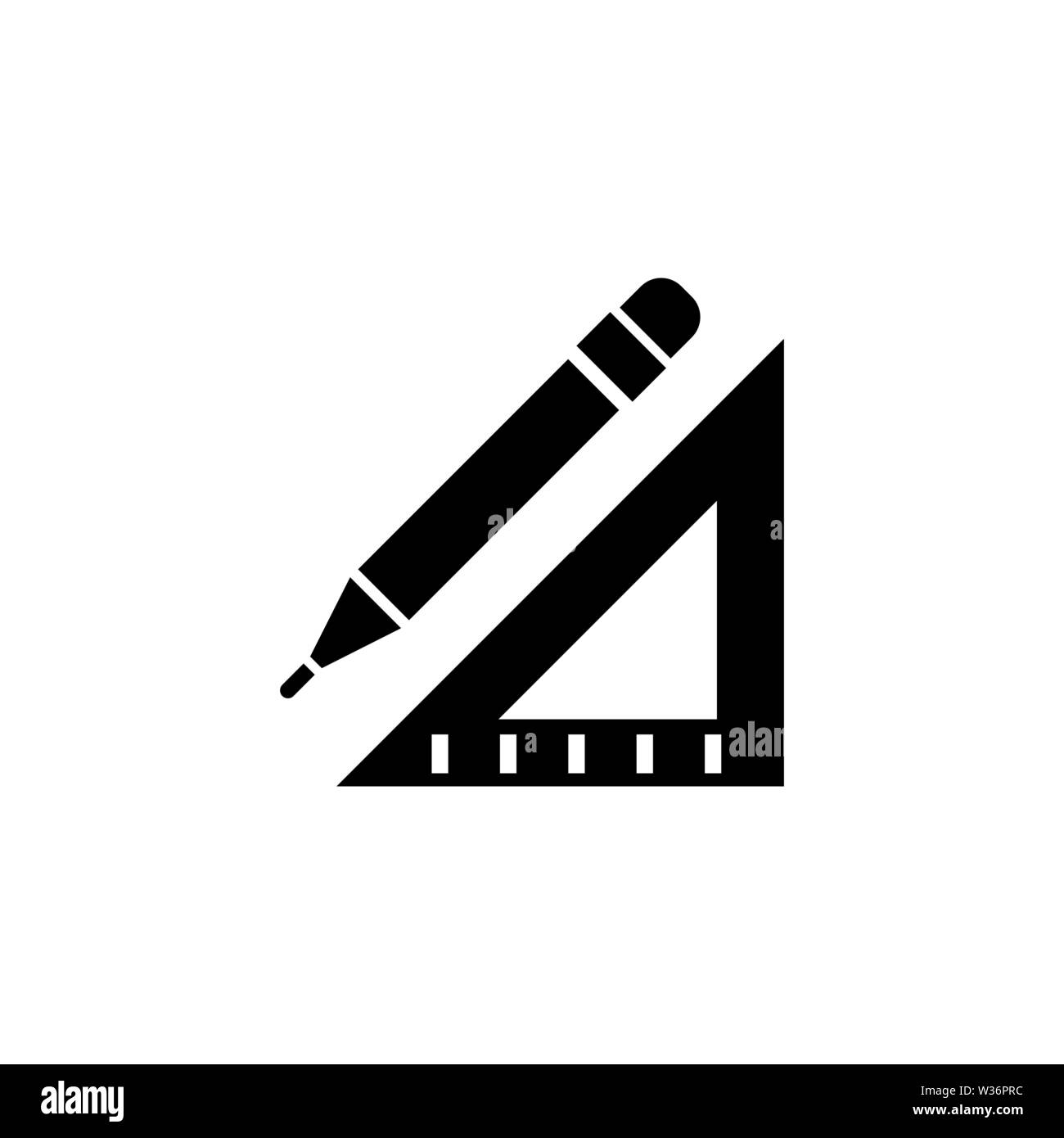 Pencil and Ruler. Flat Vector Icon. Simple black symbol on white ...