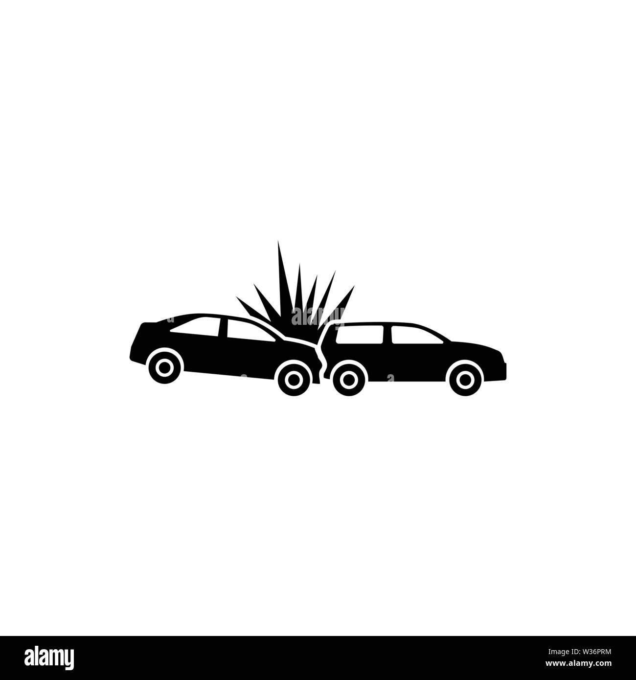 Crashed Cars. Flat Vector Icon. Simple black symbol on white background ...