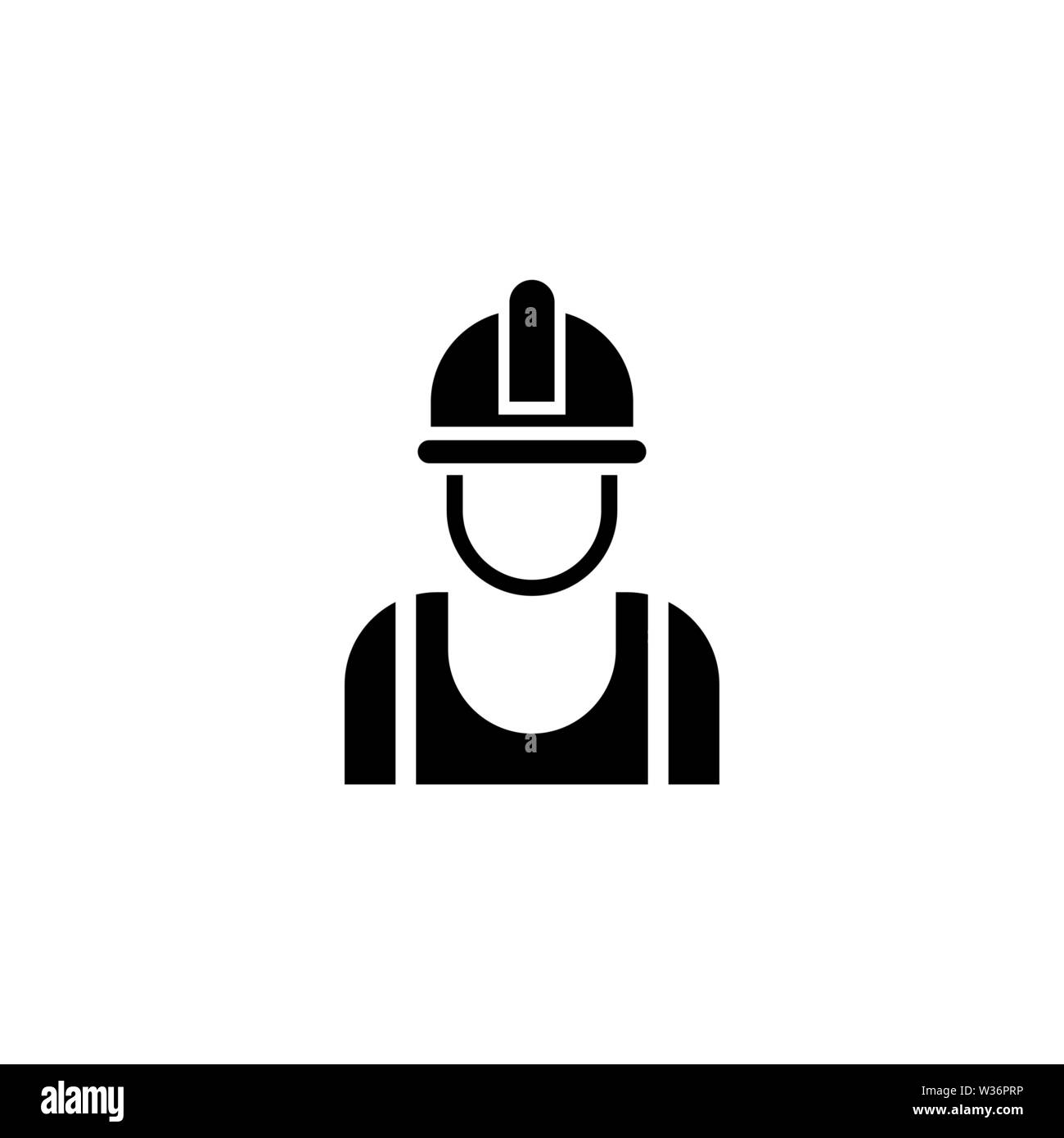 Builder in Helmet. Flat Vector Icon. Simple black symbol on white ...