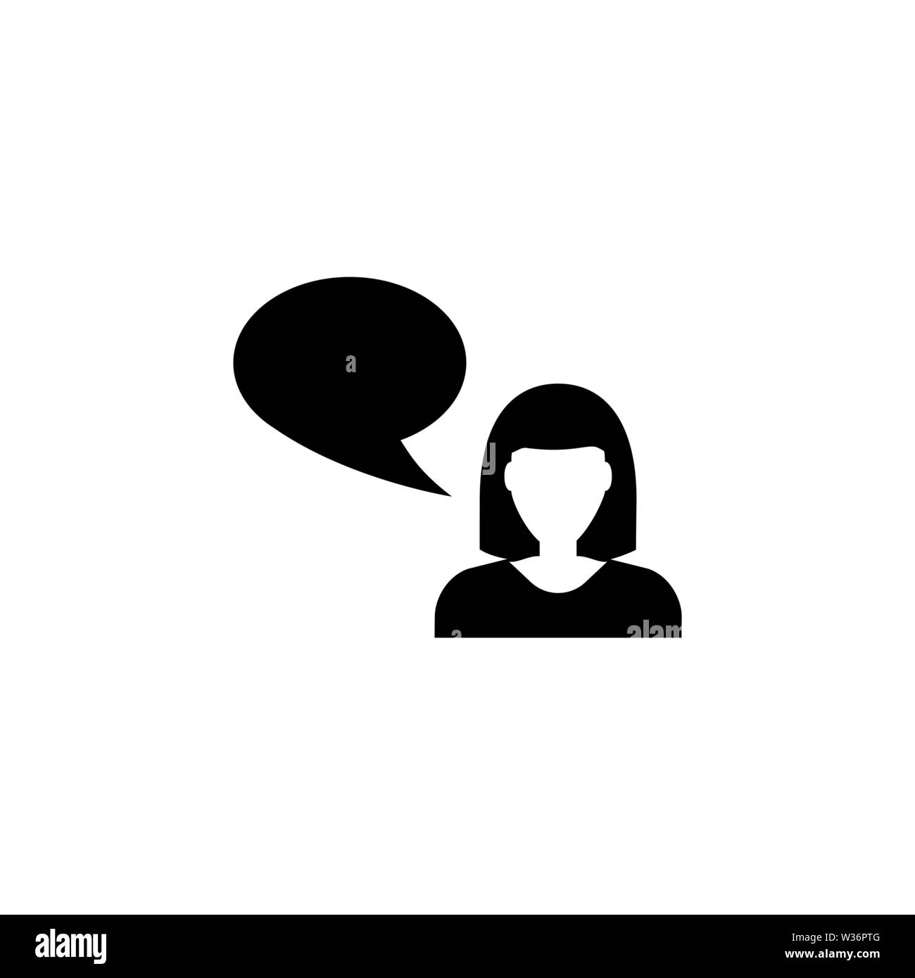 Talking Woman. Flat Vector Icon illustration. Simple black symbol on ...