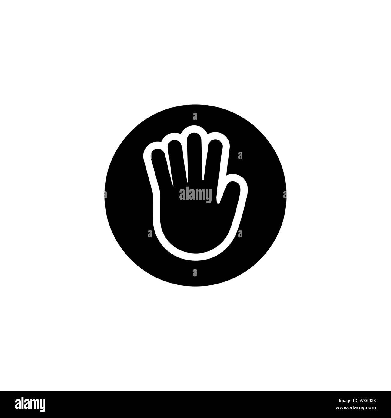 Stop Hand. Flat Vector Icon illustration. Simple black symbol on white ...