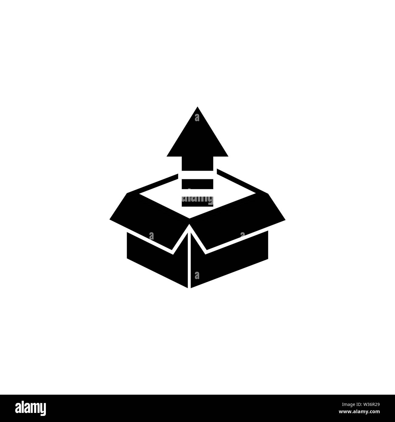 Unpacking Box. Flat Vector Icon illustration. Simple black symbol on ...