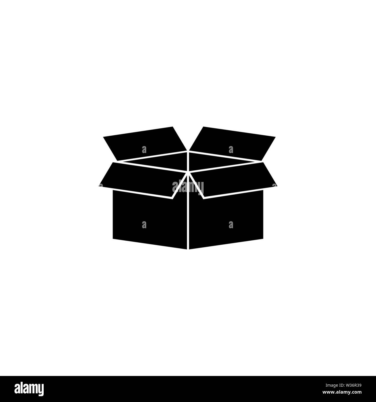 Open Box. Flat Vector Icon illustration. Simple black symbol on white ...