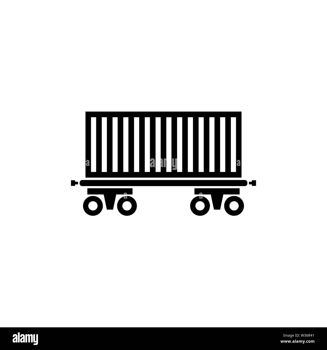 Cargo Wagon, Rail Car. Flat Vector Icon illustration. Simple black symbol on white background ...