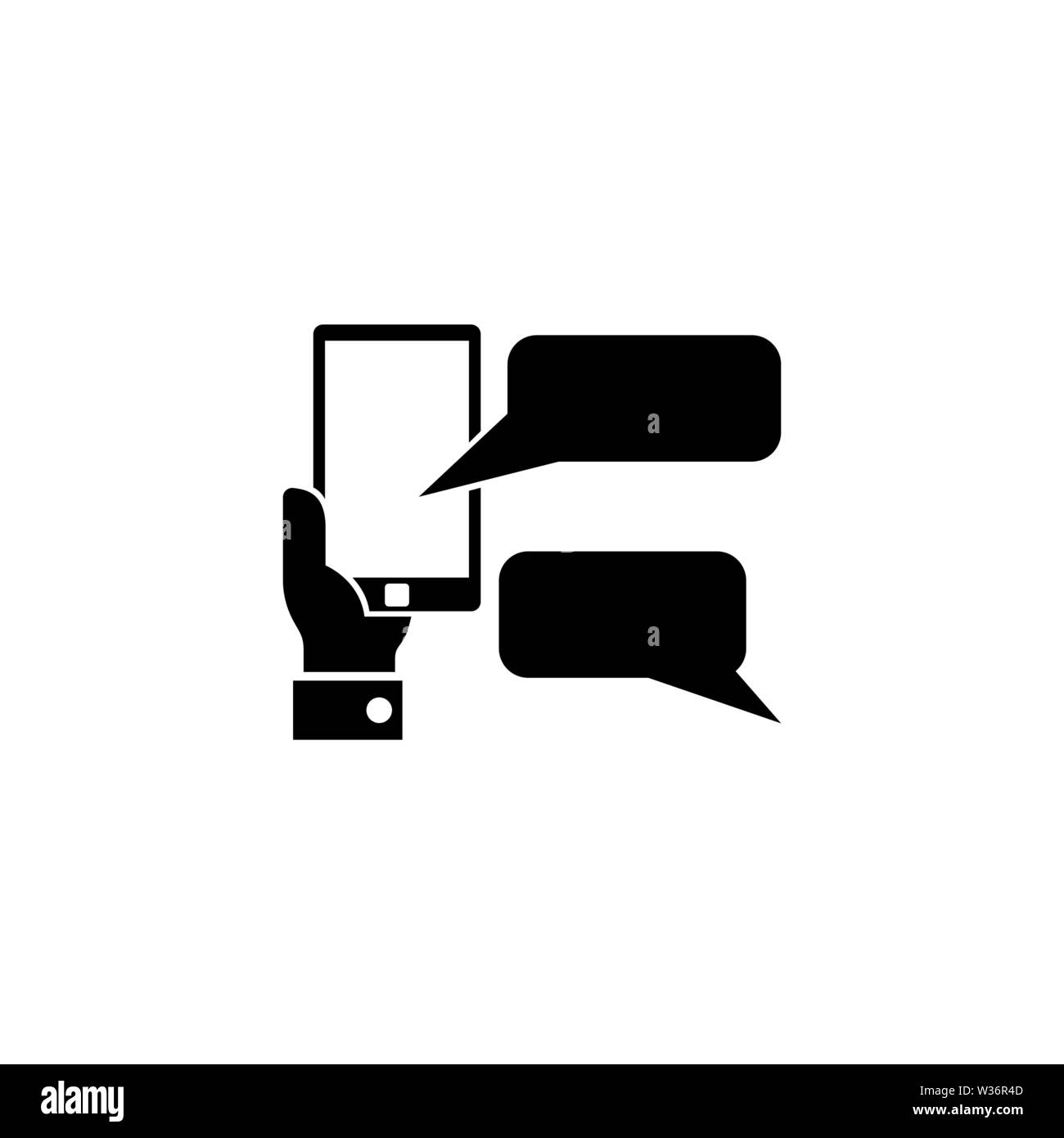 Hand Holds Smartphone with Messaging Sms App. Flat Vector Icon ...