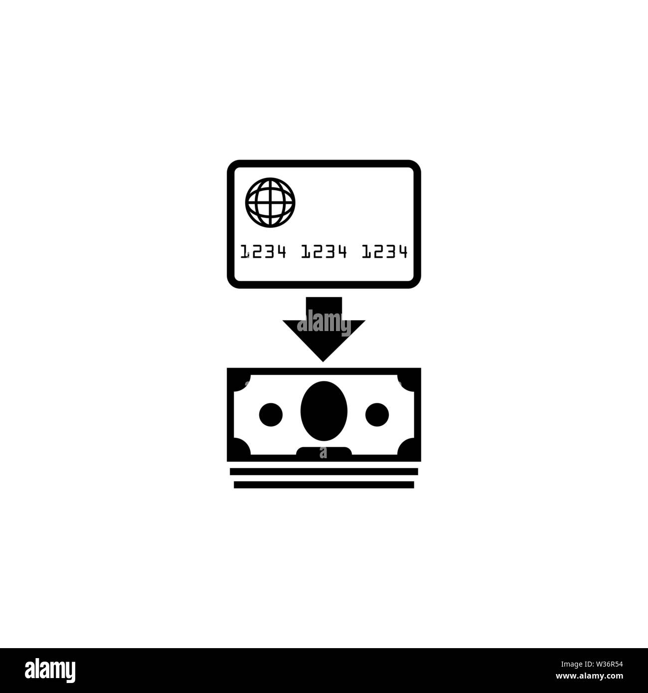 Cash out Credit Card. Flat Vector Icon illustration. Simple black ...