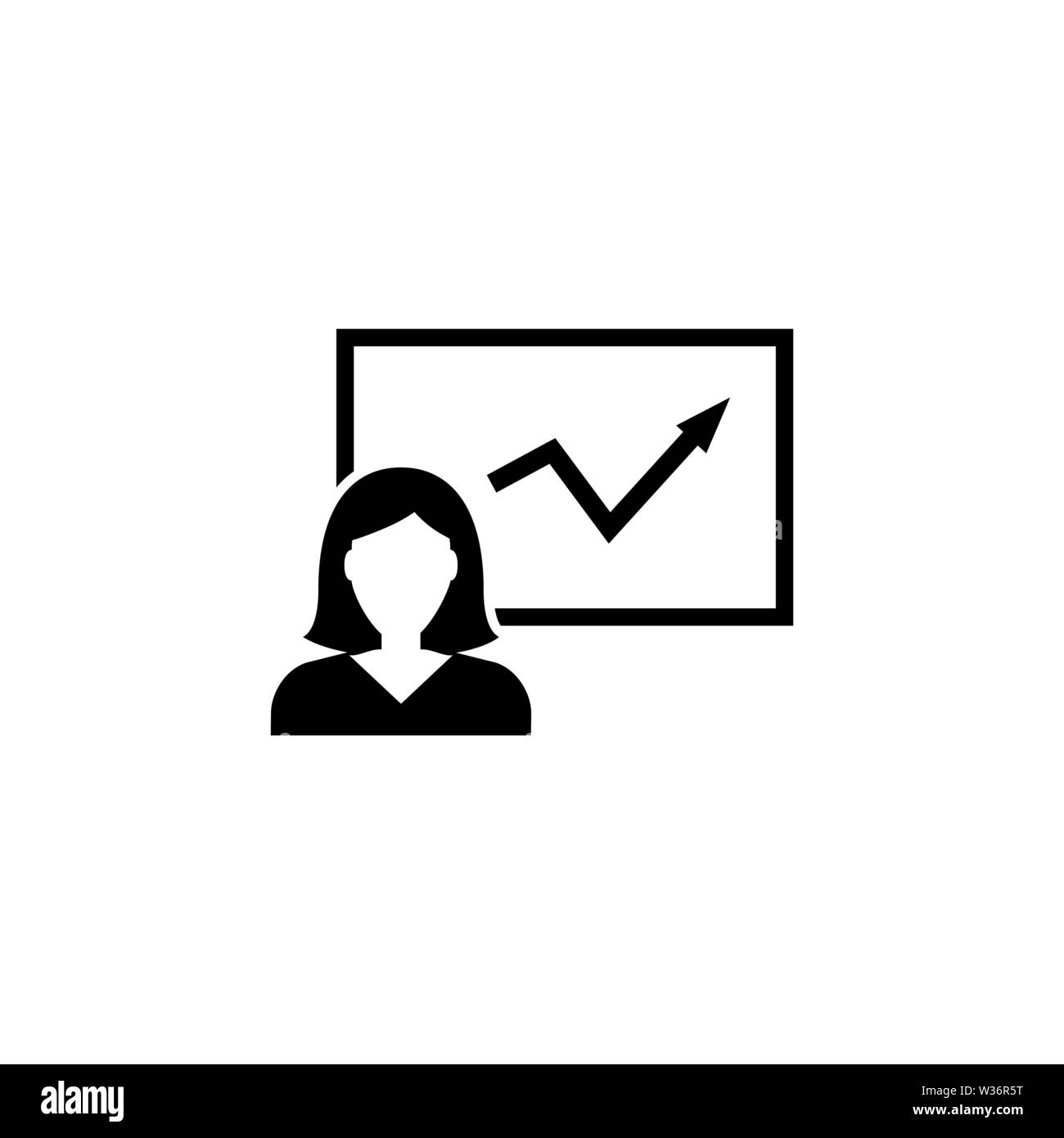 Girl Explaining Chart, Business Presentation. Flat Vector Icon ...