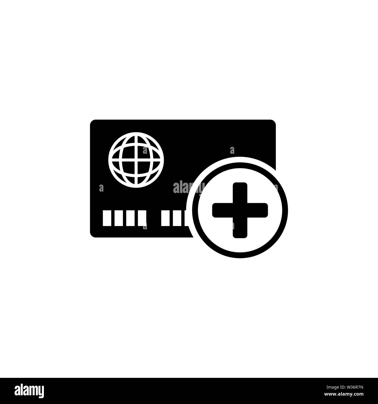 Add Credit Card. Flat Vector Icon illustration. Simple black symbol on ...