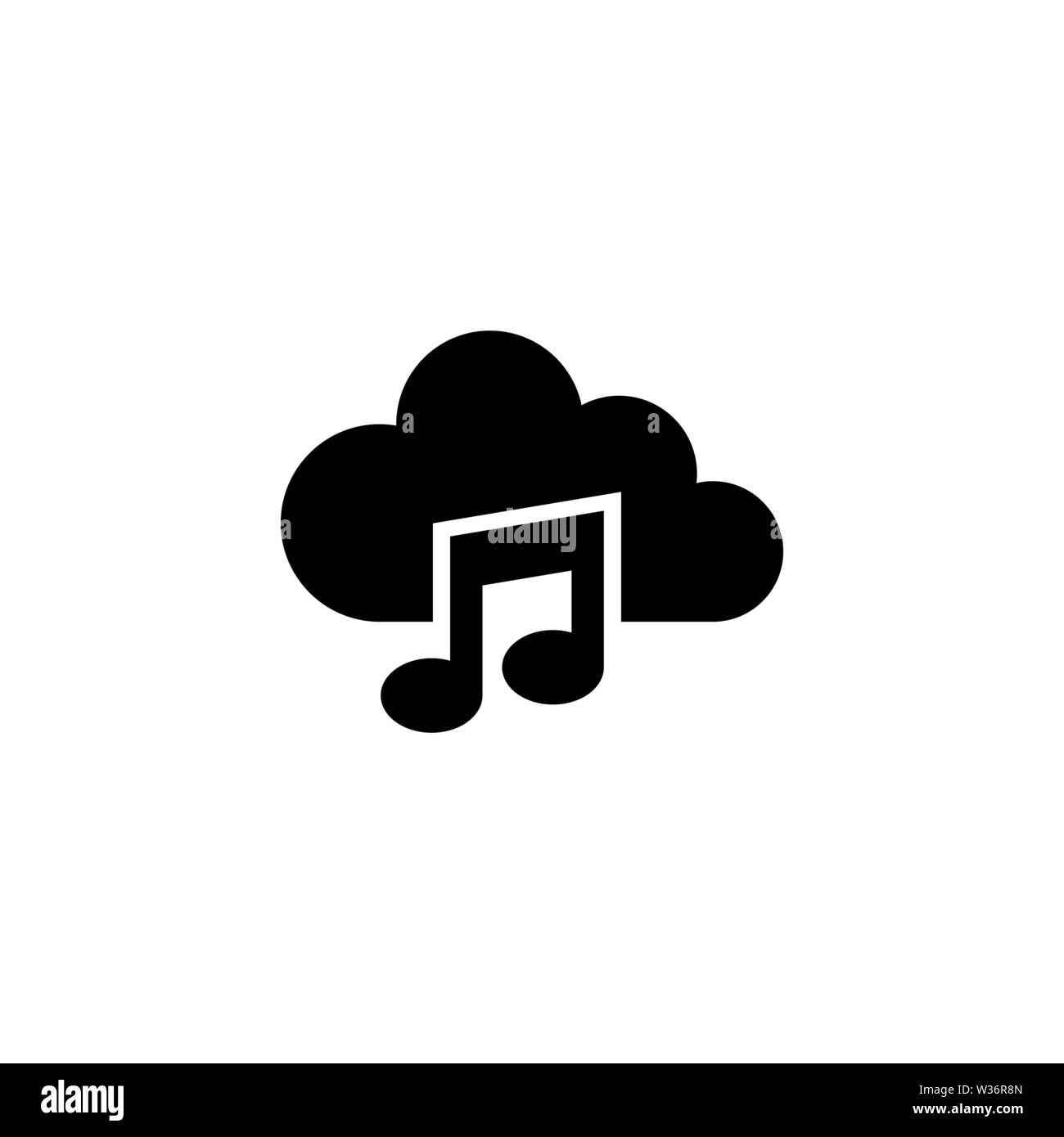 Cloud Music Note. Flat Vector Icon illustration. Simple black symbol on ...