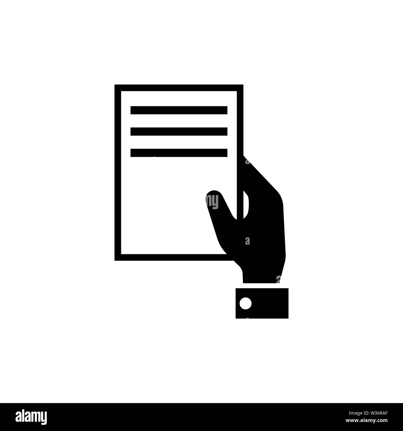 Hand Holding Document. Flat Vector Icon illustration. Simple black ...
