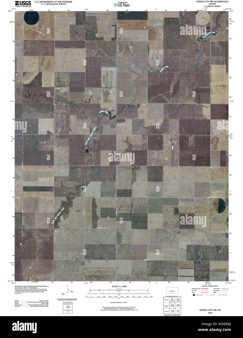 USGS TOPO Map Kansas KS Dodge City NW 20091109 TM Restoration Stock ...