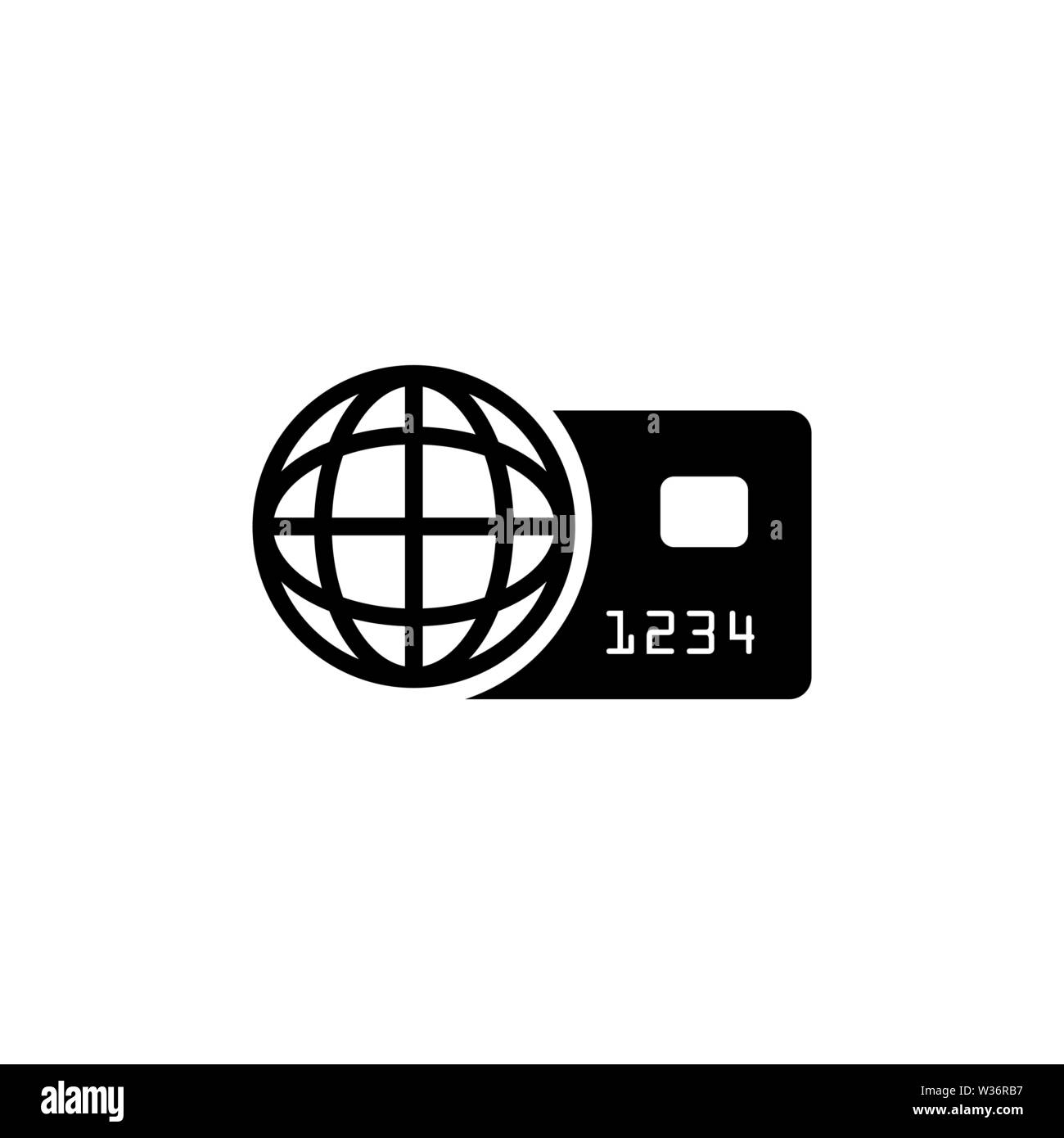 World Credit Card. Flat Vector Icon illustration. Simple black symbol ...
