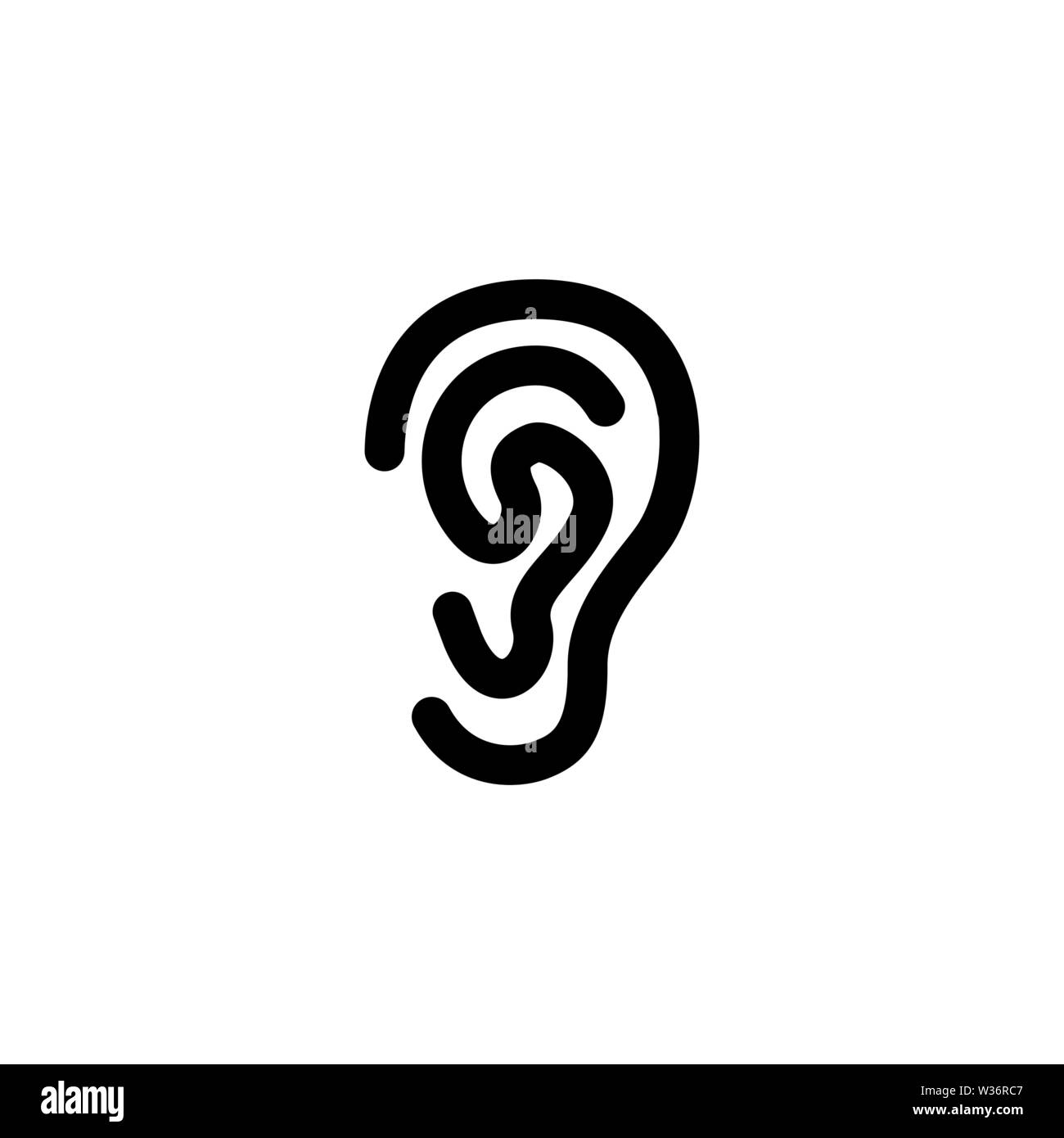 Ear. Flat Vector Icon illustration. Simple black symbol on white ...