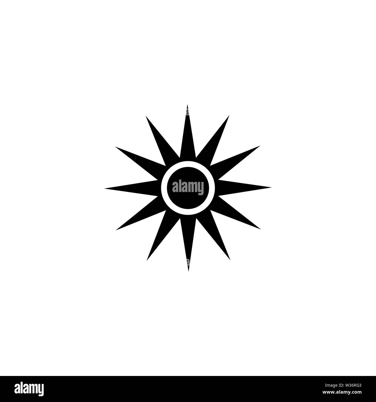 Bright Sun. Flat Vector Icon illustration. Simple black symbol on white ...